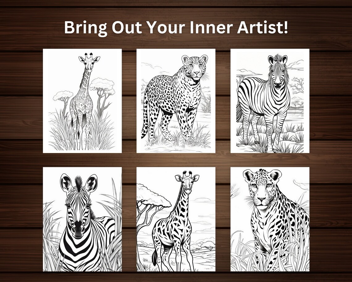 Jungle Animals Coloring Book, Wild Animals Coloring Book, Stress Relief ...