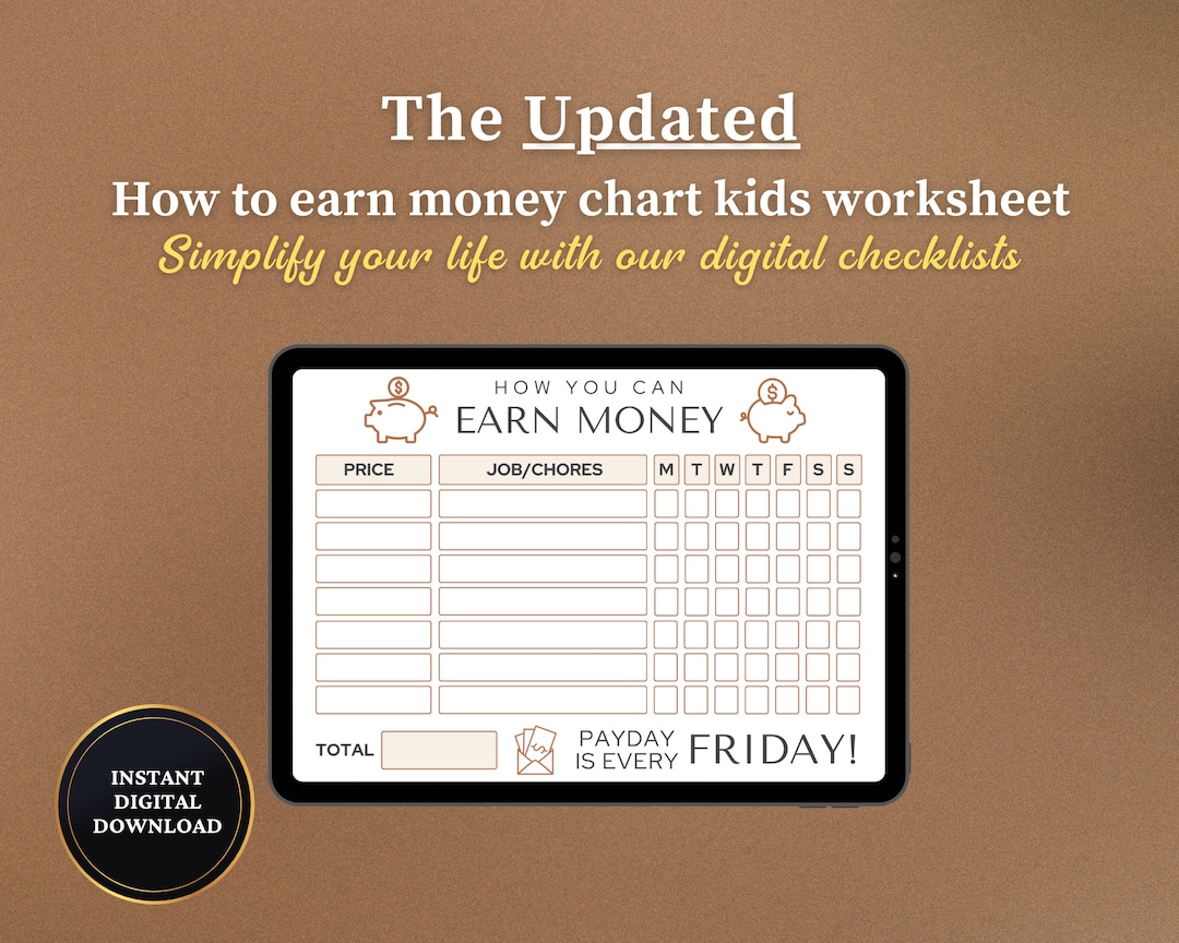 Money Template, How to Earn Money Chart, Editable Chore Chart for Kids ...