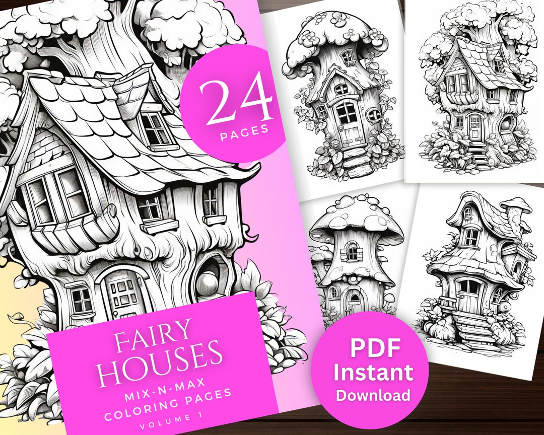 Fairy House Coloring Pages, Fantasy Coloring Book Pages, Coloring Book ...