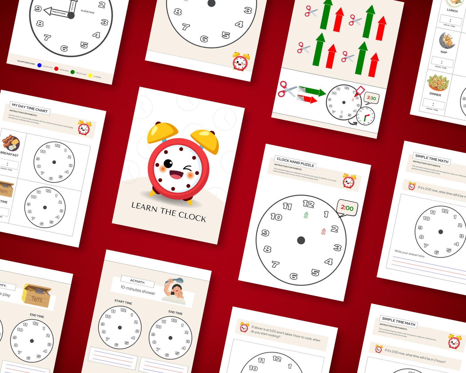Clock Learning Activity, Digital Worksheet for Kids, Editable Canva ...