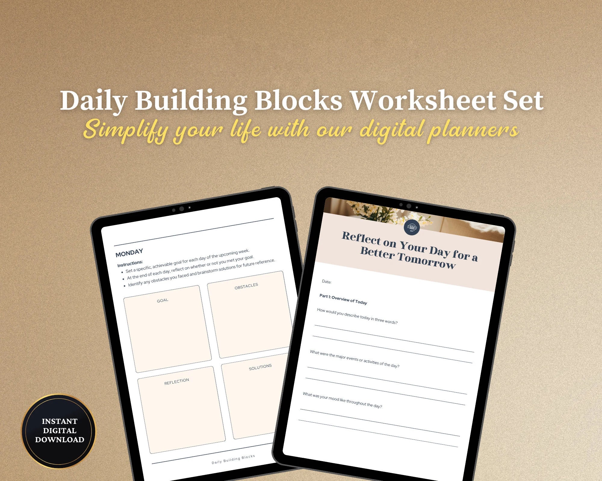 Goal Worksheet Set, Daily Building Blocks Worksheet Template, Editable ...