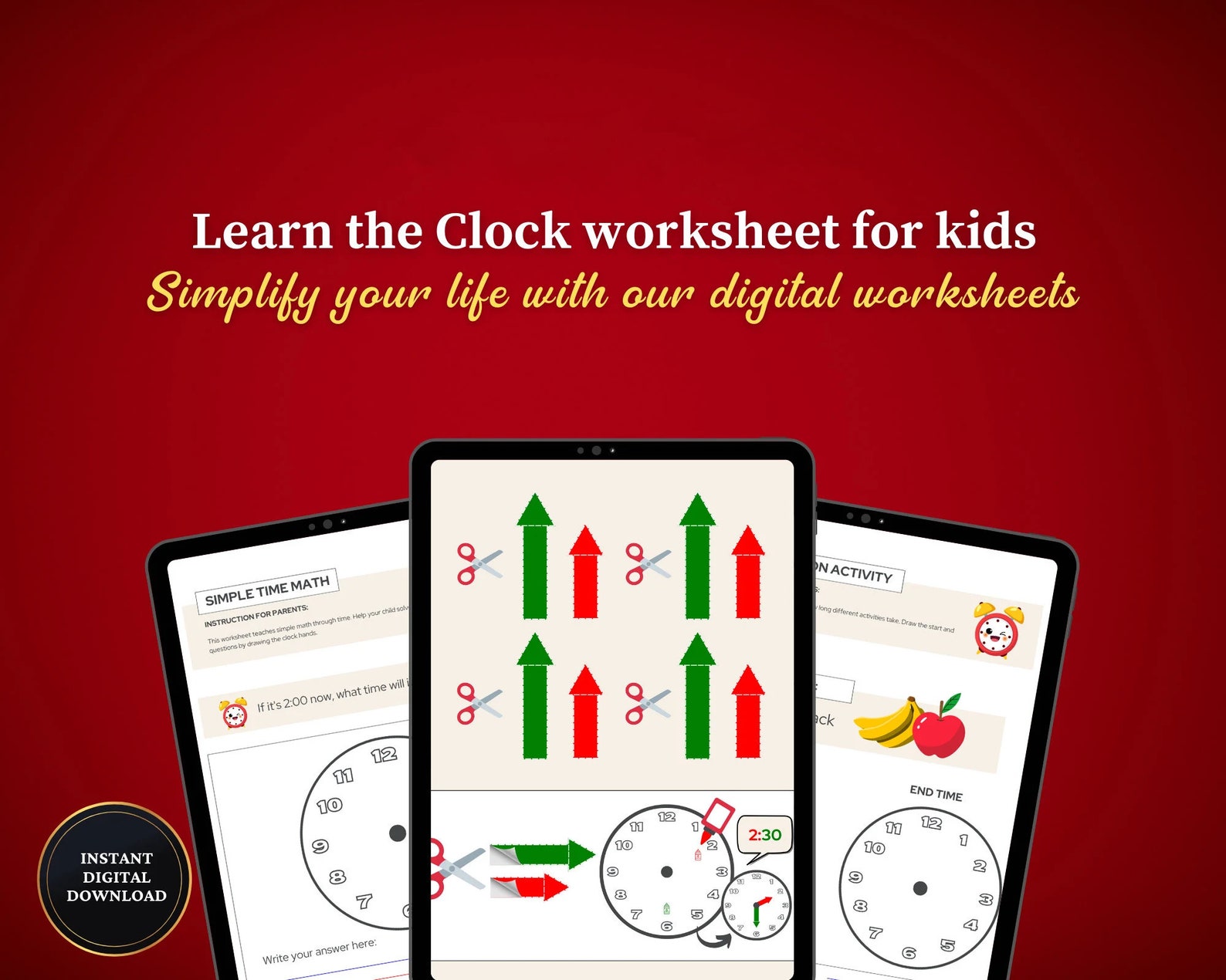 Clock Learning Activity, Digital Worksheet for Kids, Editable Canva ...