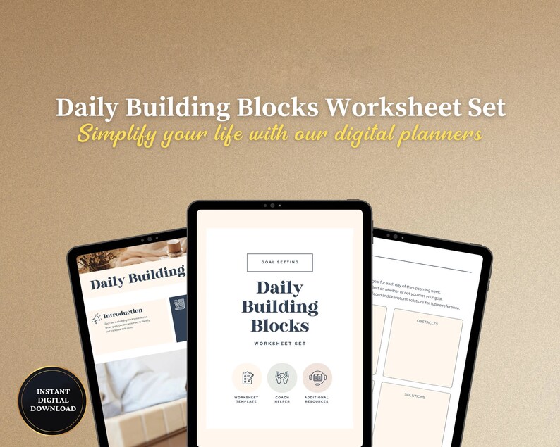 Goal Worksheet Set, Daily Building Blocks Worksheet Template, Editable ...