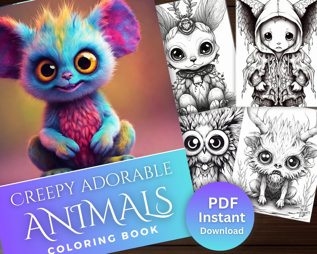Creepy Cute Animals Coloring Book, Digital Coloring Book for Adults ...