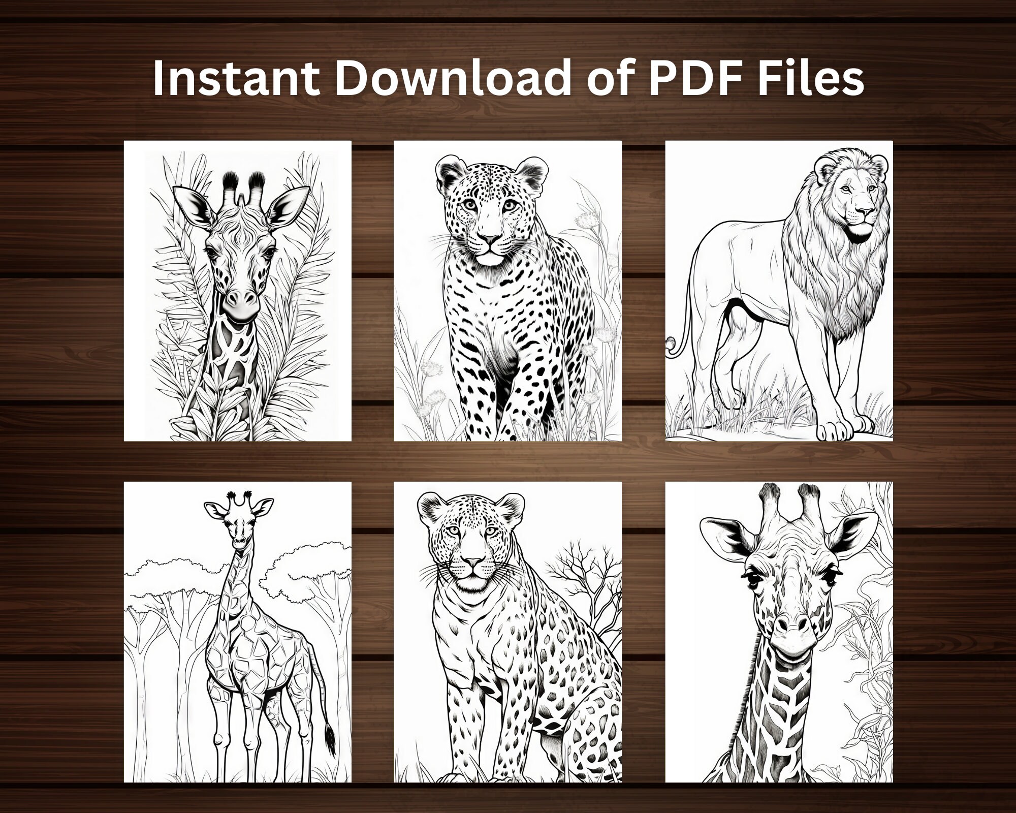 Jungle Animals Coloring Book, Wild Animals Coloring Book, Stress Relief ...