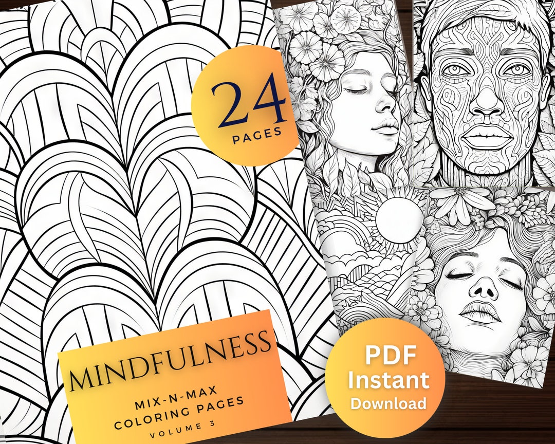 Mindfulness Coloring Book Pages, Digital Coloring Pages for Relaxation ...