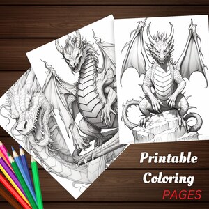 Dragons Coloring Book, Fantasy Dragons Digital Coloring Book, Animal ...