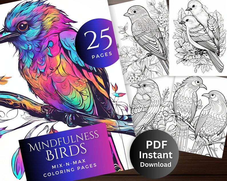 Bird Coloring Page, Mindfulness Coloring Book Pages, Stress Relief ...