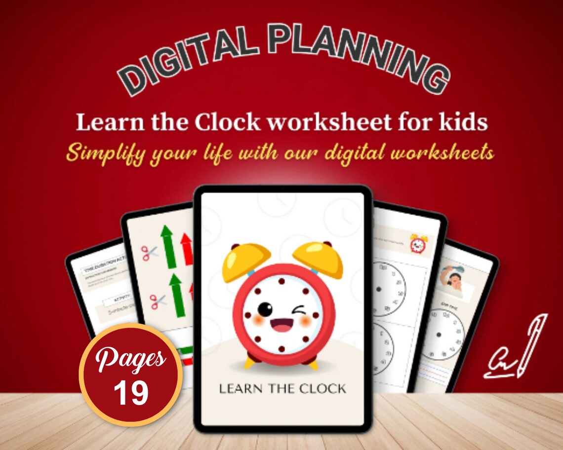 Clock Learning Activity, Digital Worksheet for Kids, Editable Canva ...