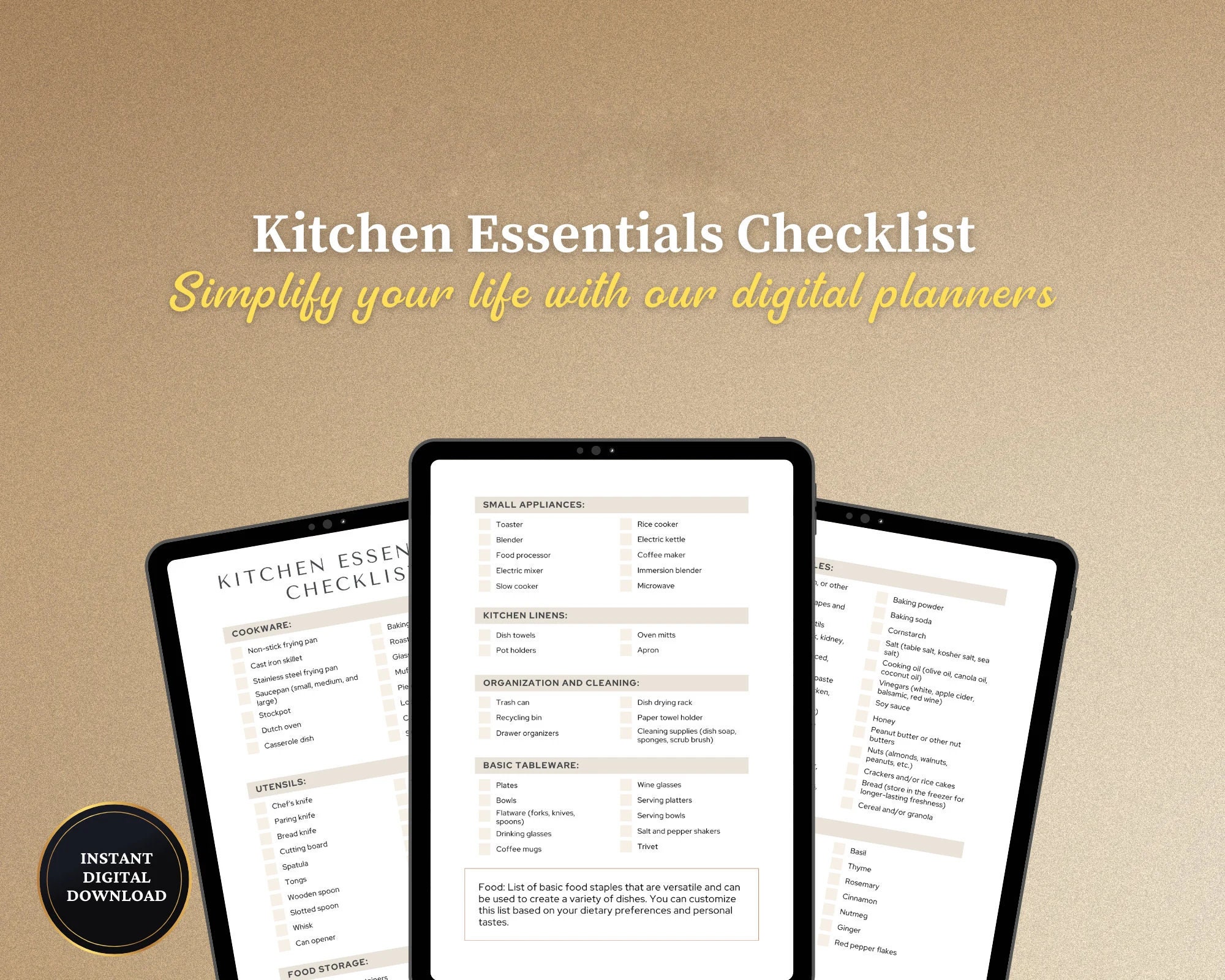 Kitchen Essentials Checklist, Printable Kitchen Inventory, Pantry ...