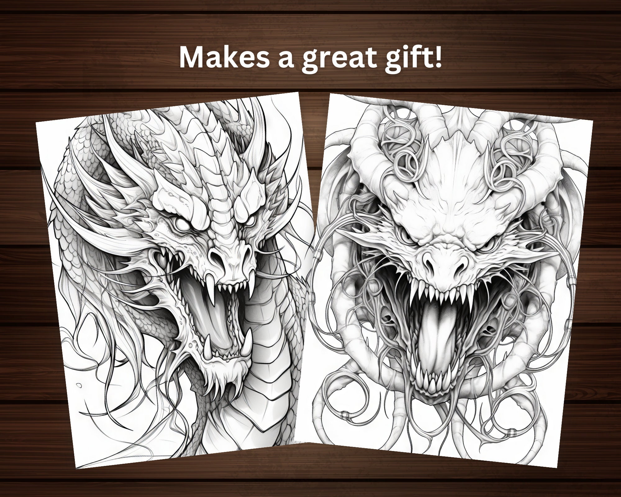 Dragons Coloring Book, Fantasy Dragons Digital Coloring Book, Animal ...