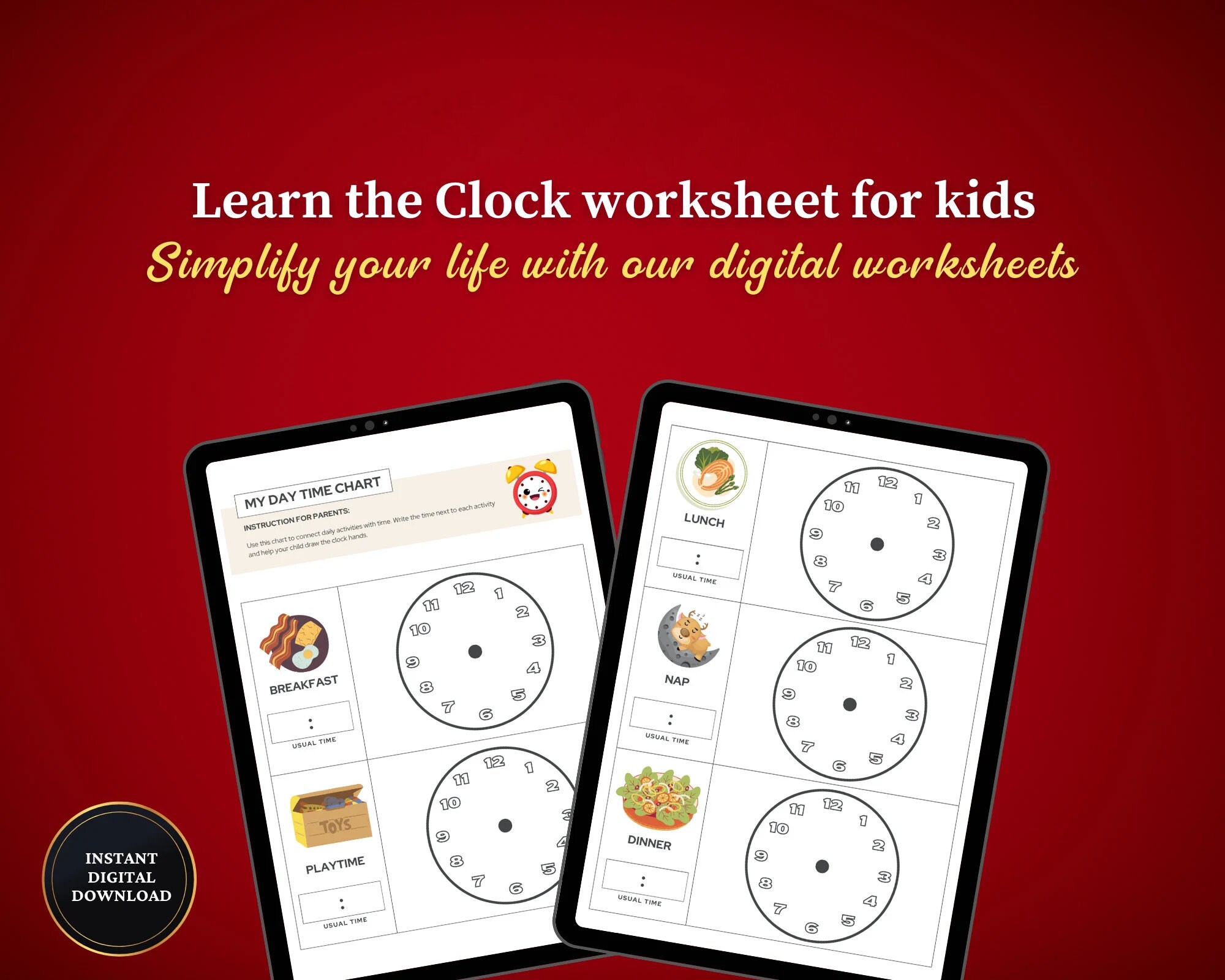 Clock Learning Activity, Digital Worksheet for Kids, Editable Canva ...