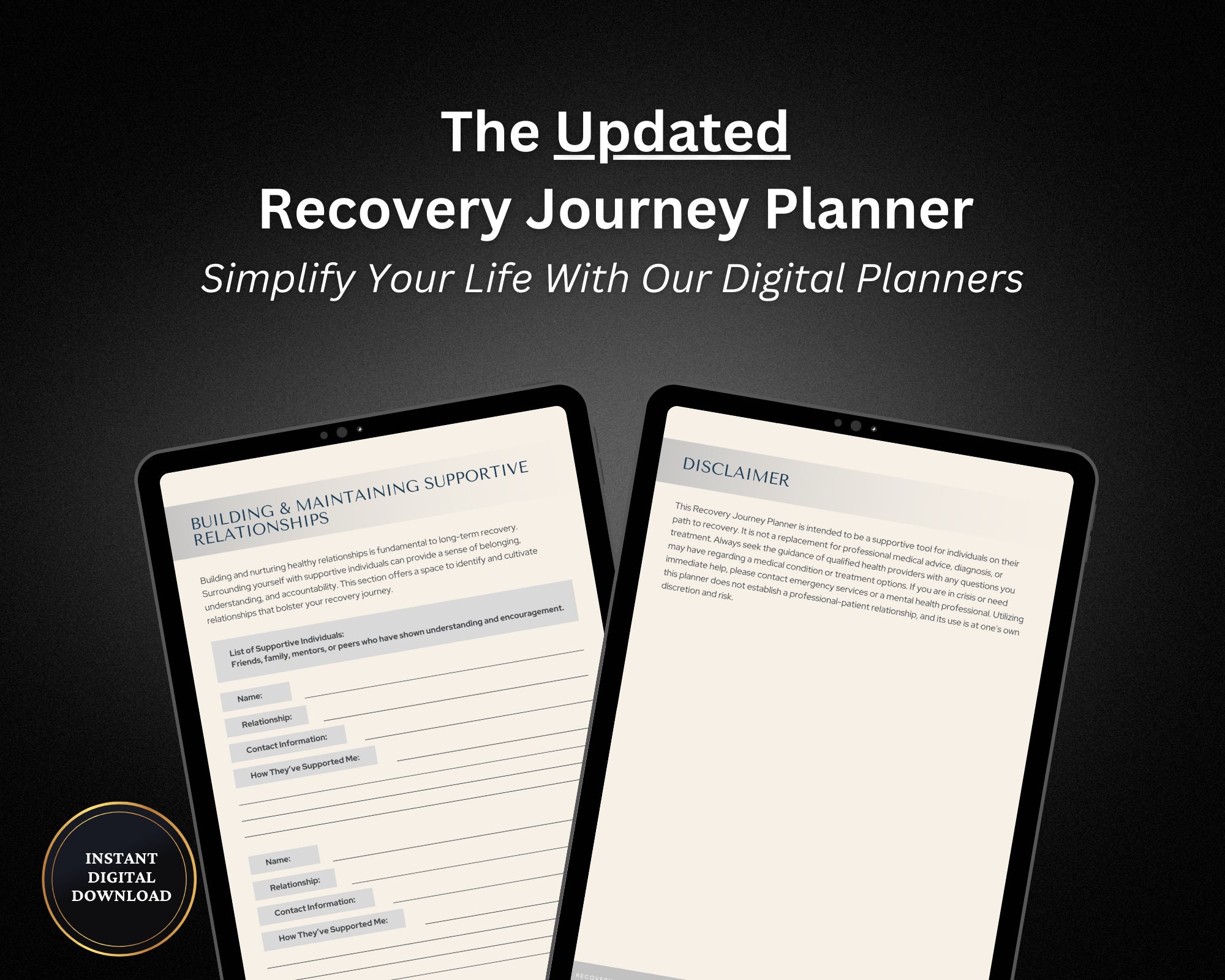 Addiction Recovery Planner, Health and Wellness Activity Tracker ...