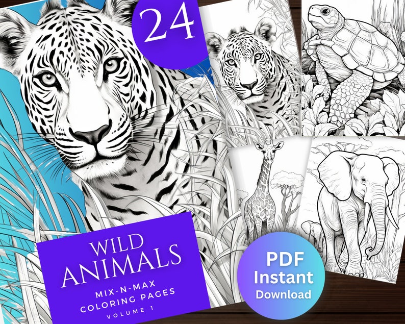 Jungle Animals Coloring Book, Wild Animals Coloring Book, Stress Relief ...