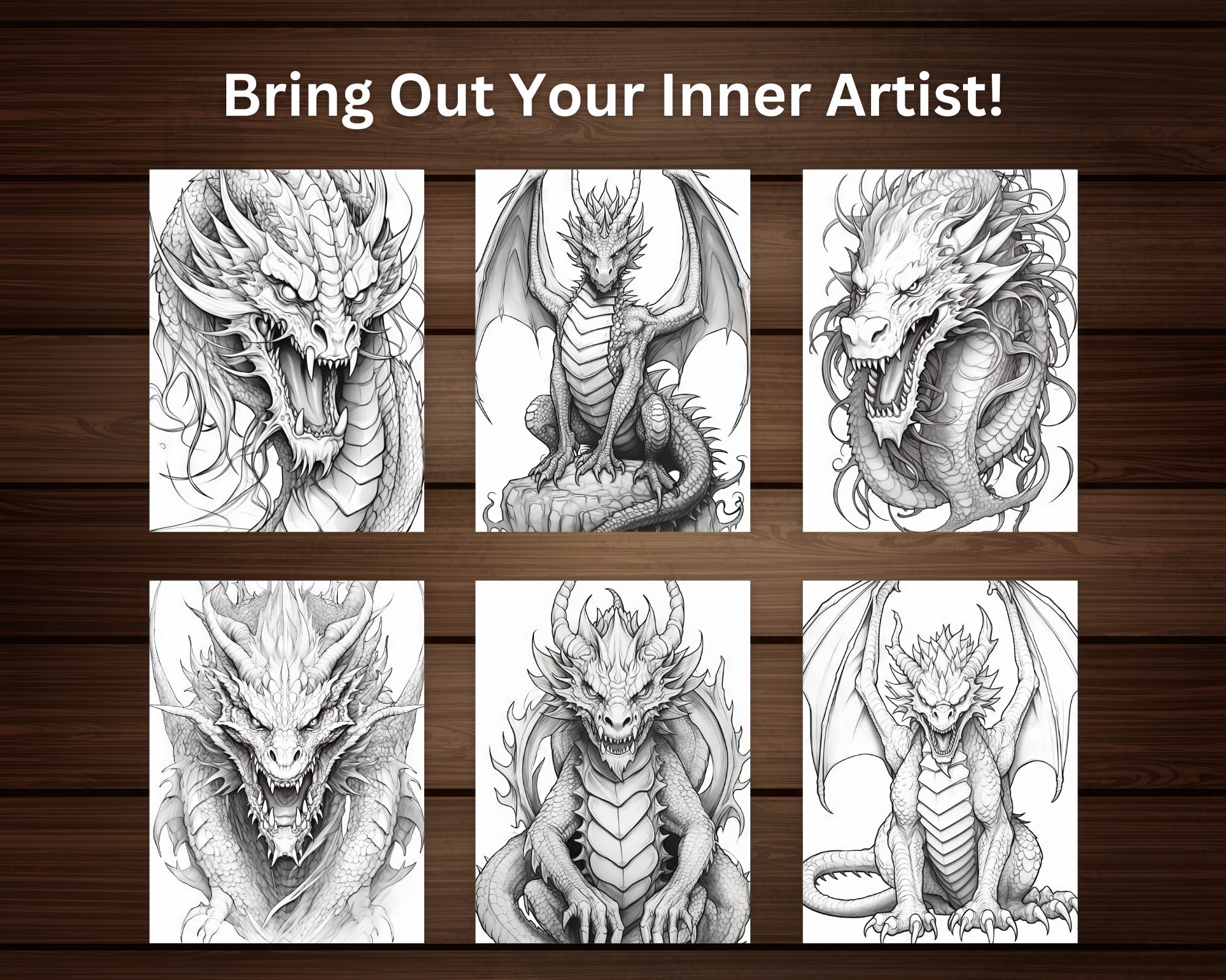 Dragons Coloring Book, Fantasy Dragons Digital Coloring Book, Animal ...