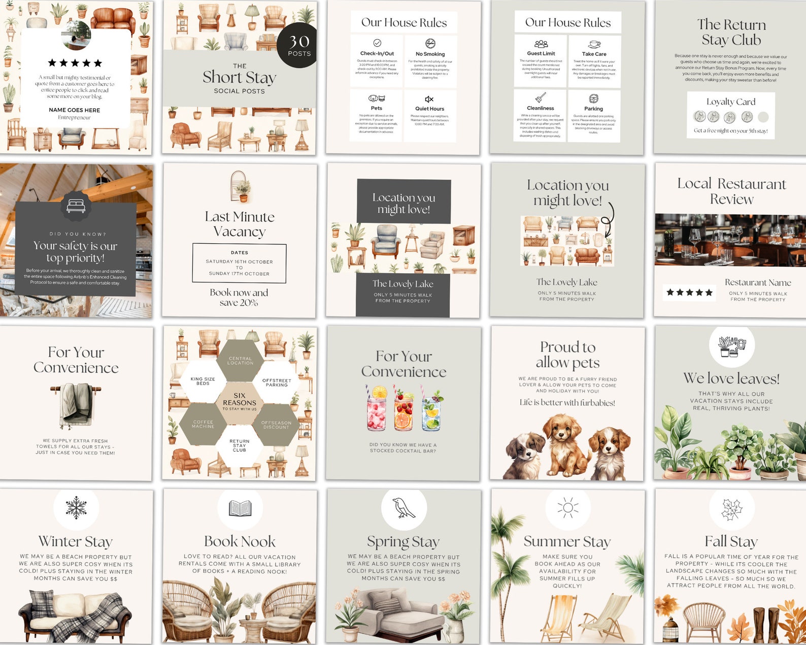 Short Stays Airbnb Template, Social Media Posts, House Rules Airbnb ...