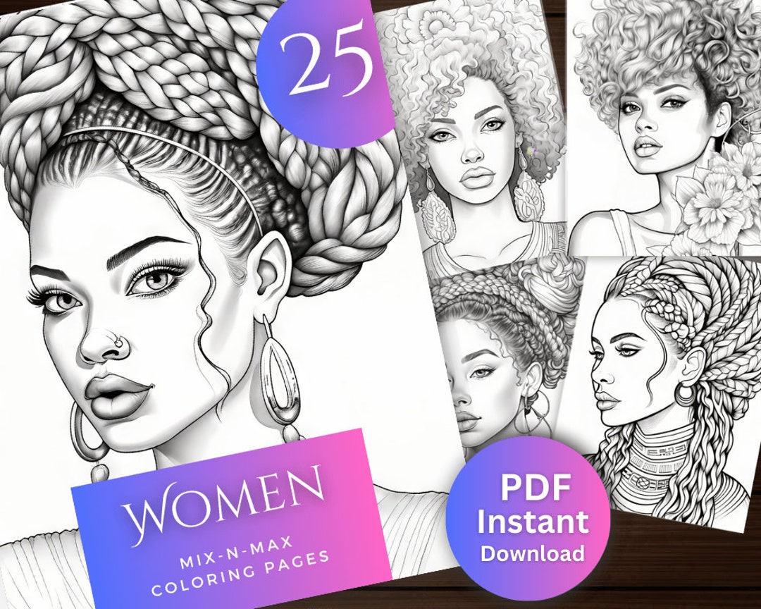 Beautiful Woman Coloring Pages, Fashion Girl Digital Coloring Pages ...