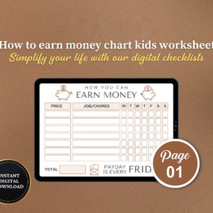 Money Template, How to Earn Money Chart, Editable Chore Chart for Kids ...