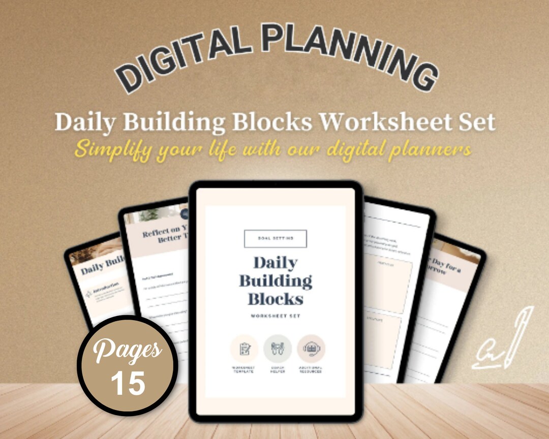 Goal Worksheet Set, Daily Building Blocks Worksheet Template, Editable ...