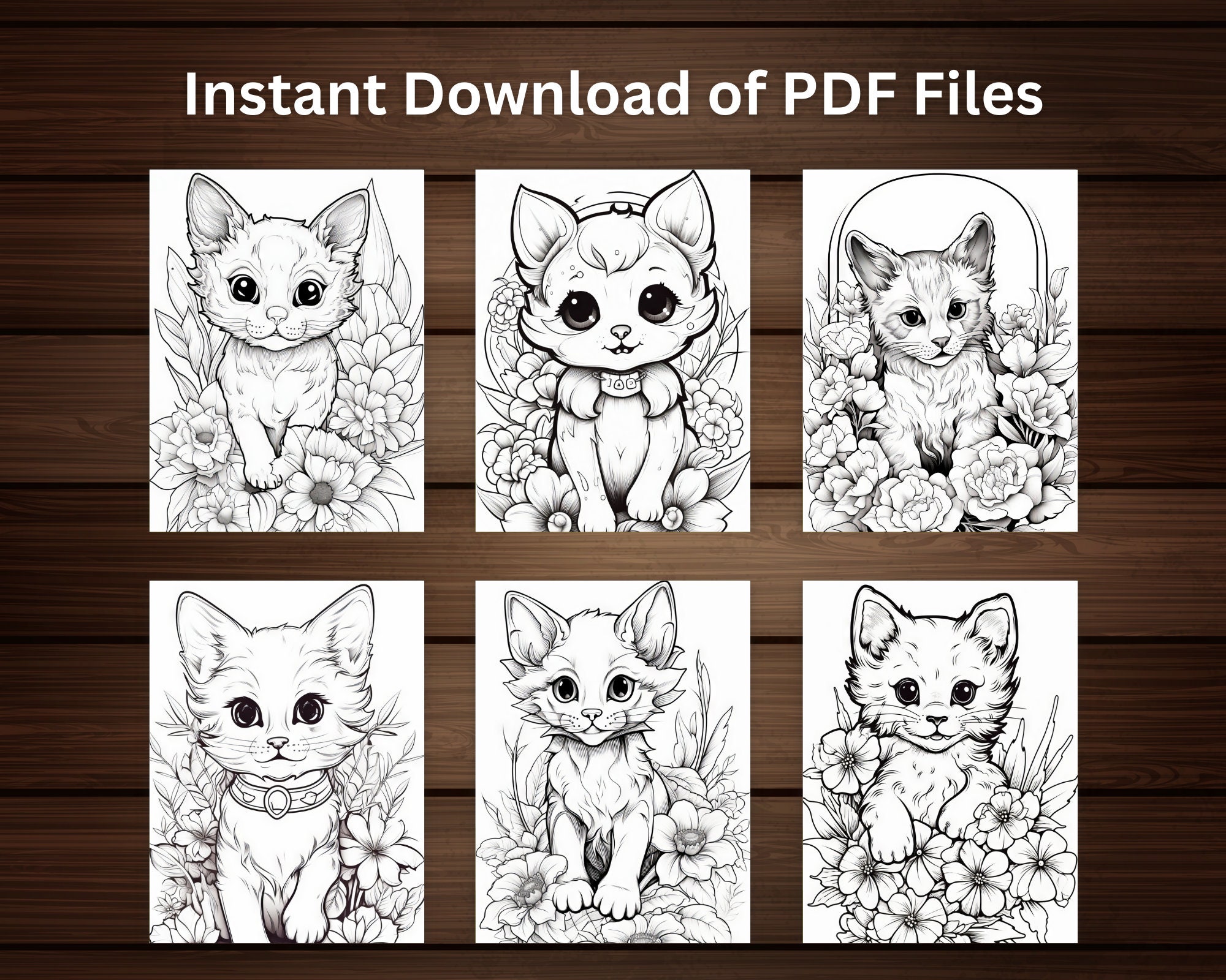 Cute Cat Coloring Page, Kittens Coloring Pages, Digital Coloring ...