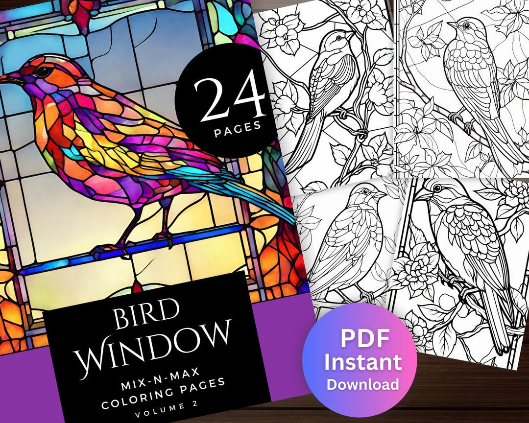 Stained Glass Bird Coloring Pages, Bird Window Coloring Pages, Activity ...