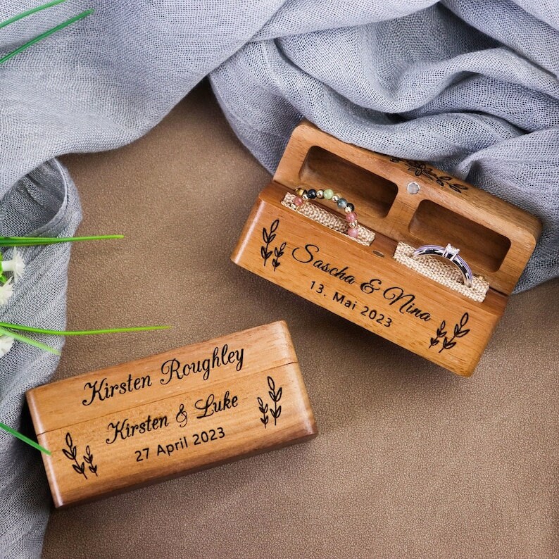 Personalized Wedding Ring Box, Wide Wood Double Ring Box, Ring Bearer ...
