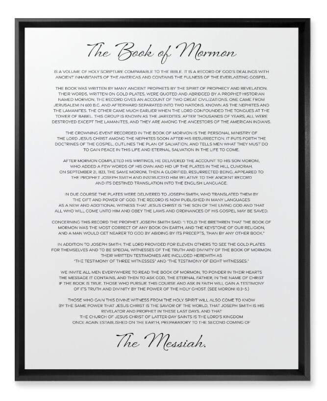 Book of Mormon Wall Art original Mounted W/black Frame 10x14, 16x20 ...