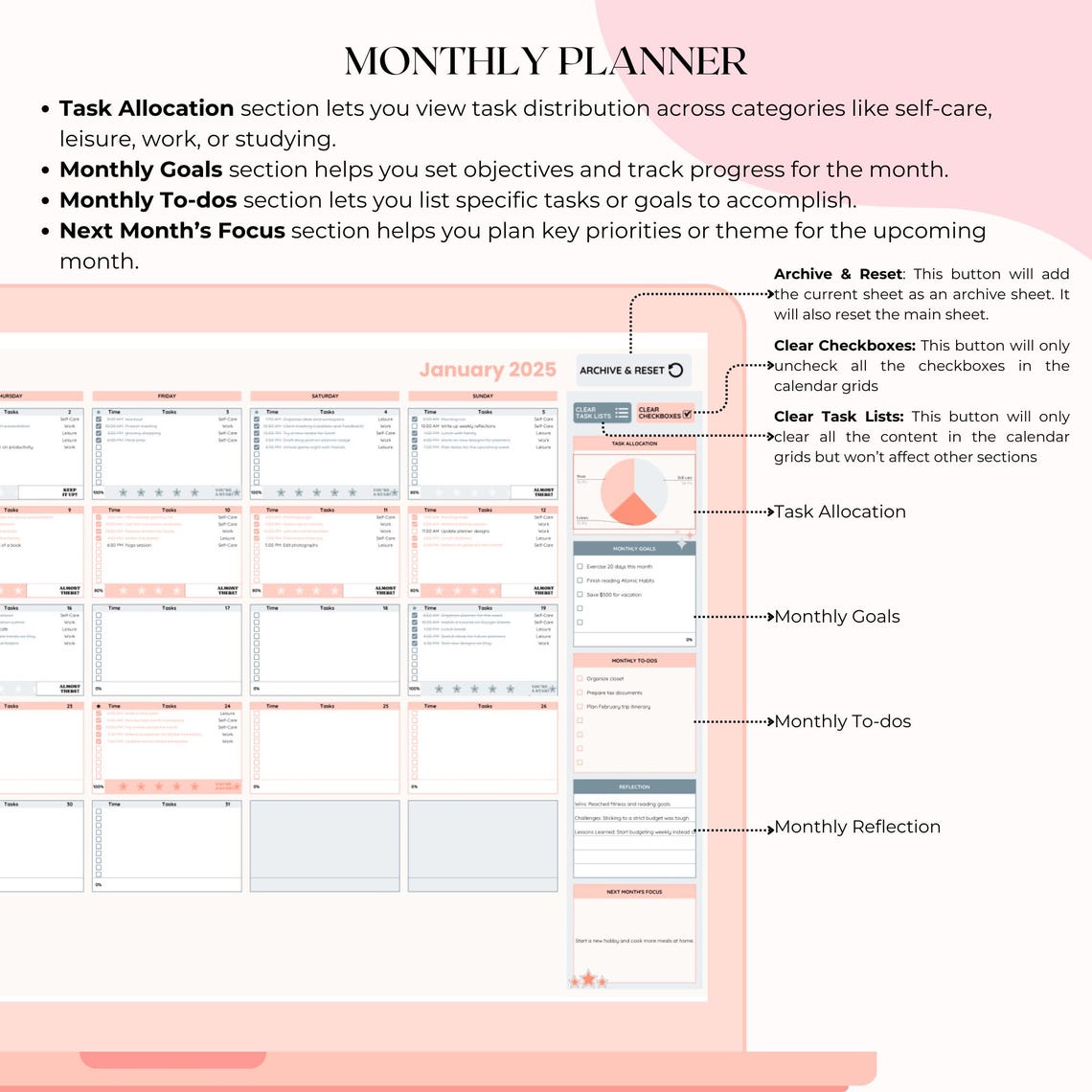 Google Sheet Monthly Planner, Google Sheet Templates, Google Planner ...