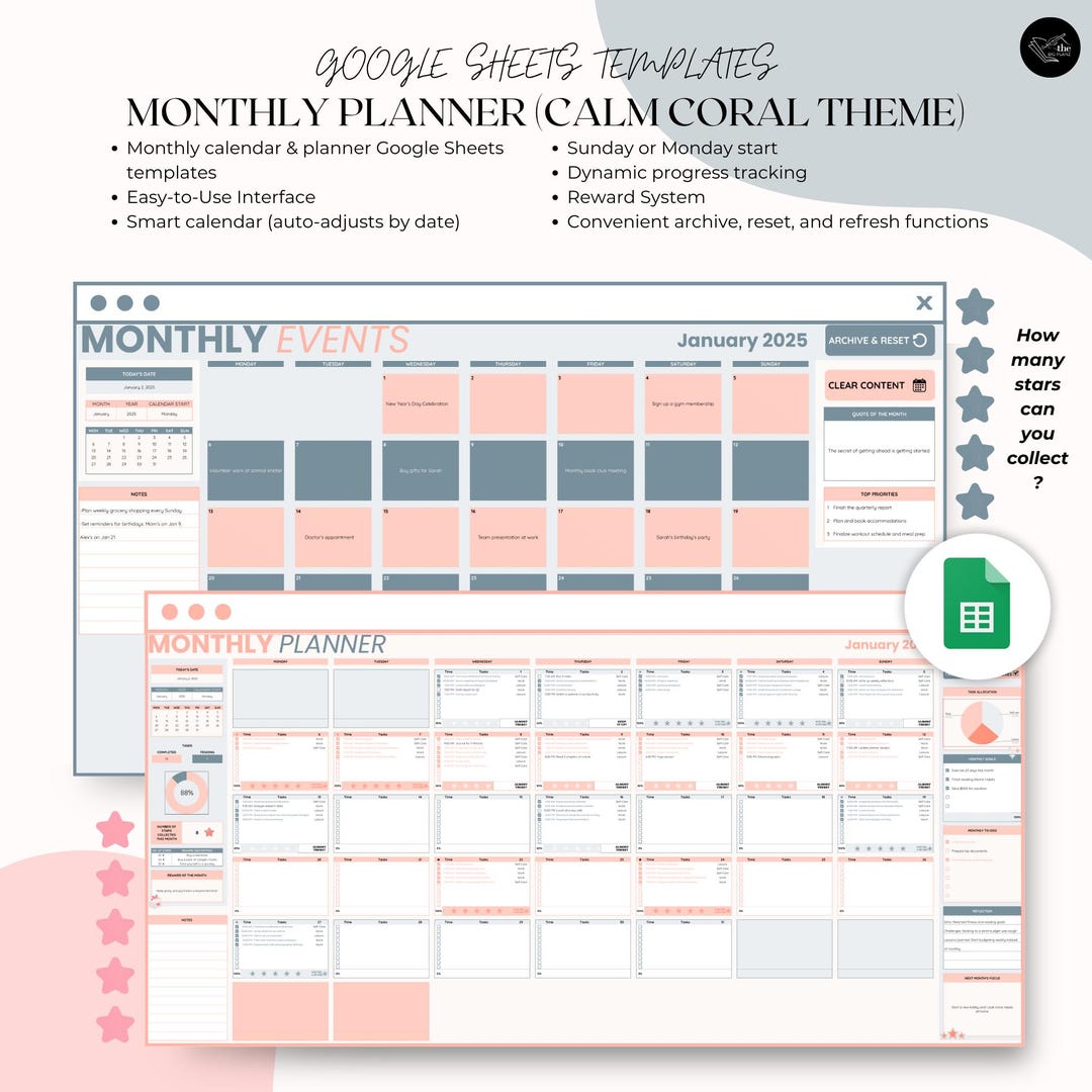 Google Sheet Monthly Planner, Google Sheet Templates, Google Planner ...