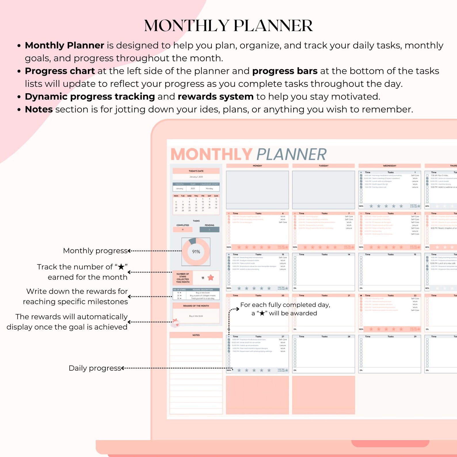 Google Sheet Monthly Planner, Google Sheet Templates, Google Planner ...