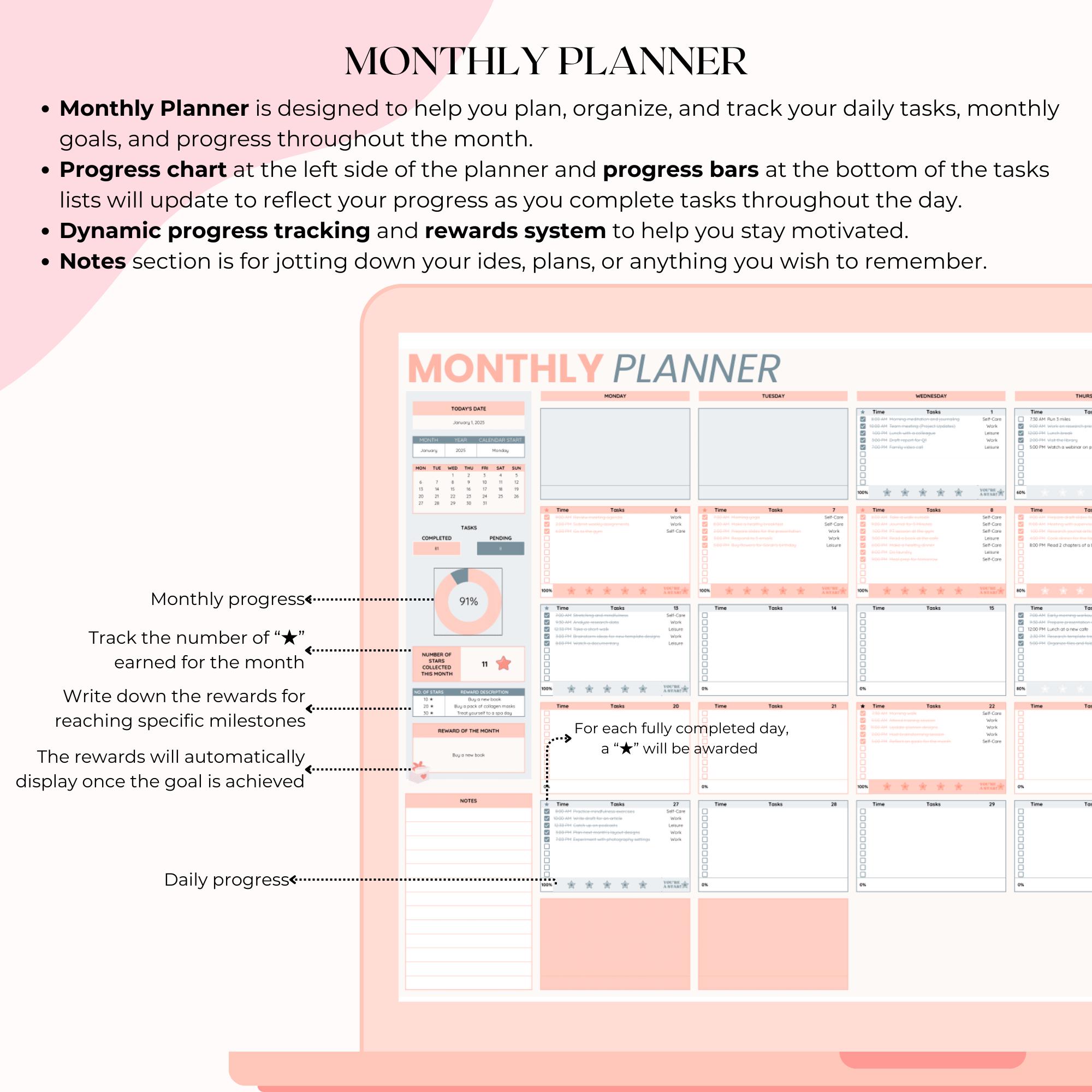 Google Sheet Monthly Planner, Google Sheet Templates, Google Planner ...