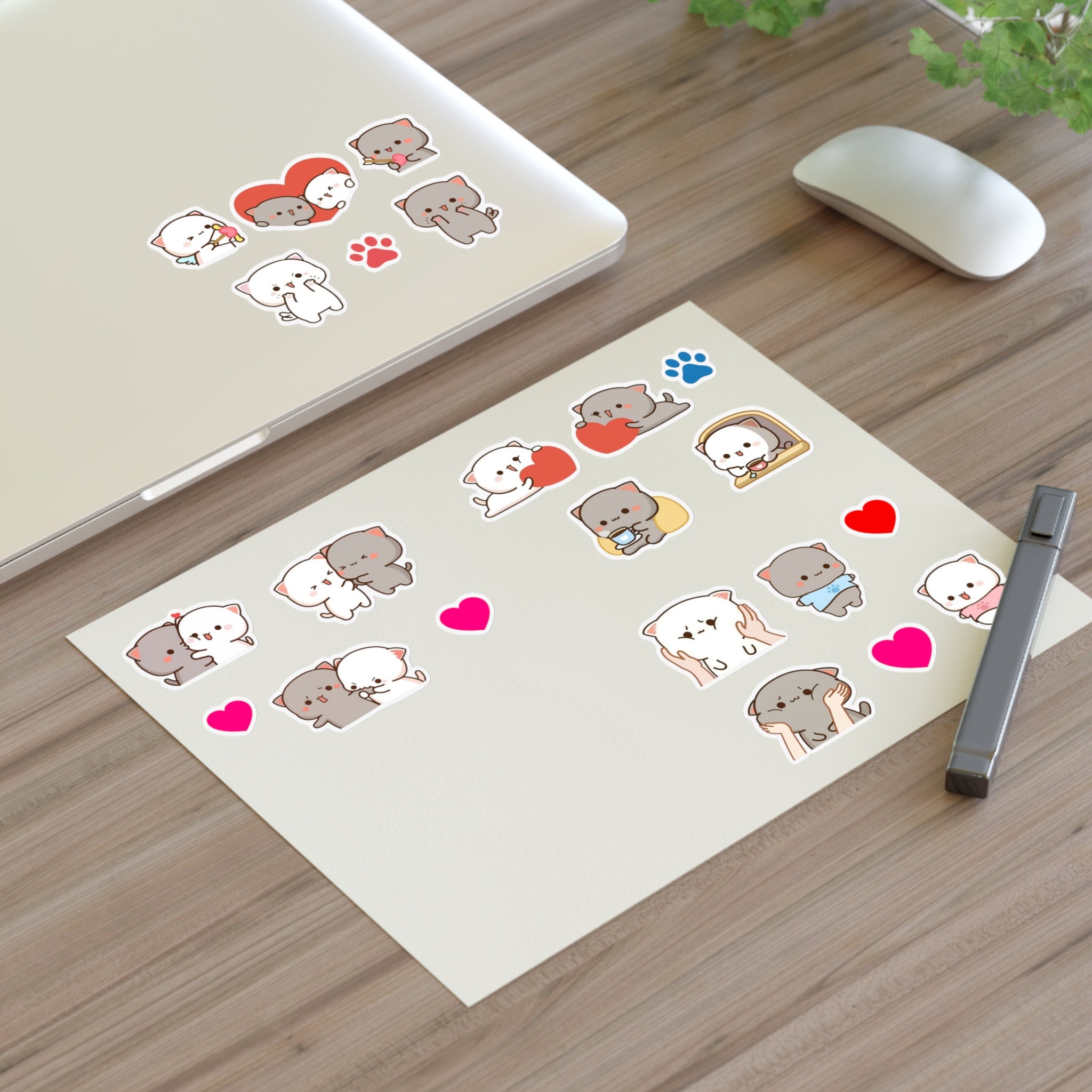 Peach Goma Stickers Cute Cats Cartoon Couple Stickers Gift Couple Gift ...