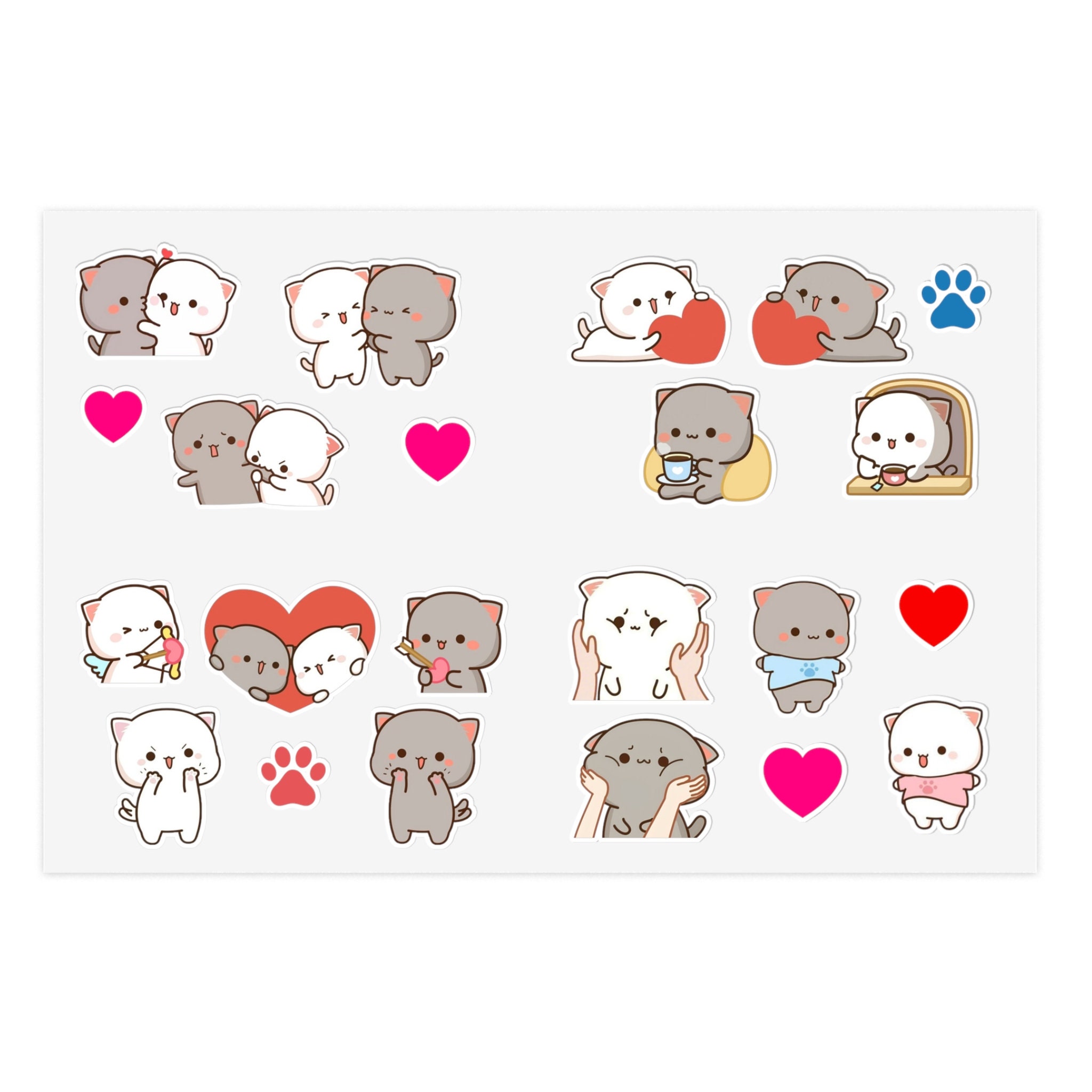 Peach Goma Stickers Cute Cats Cartoon Couple Stickers Gift Couple Gift ...