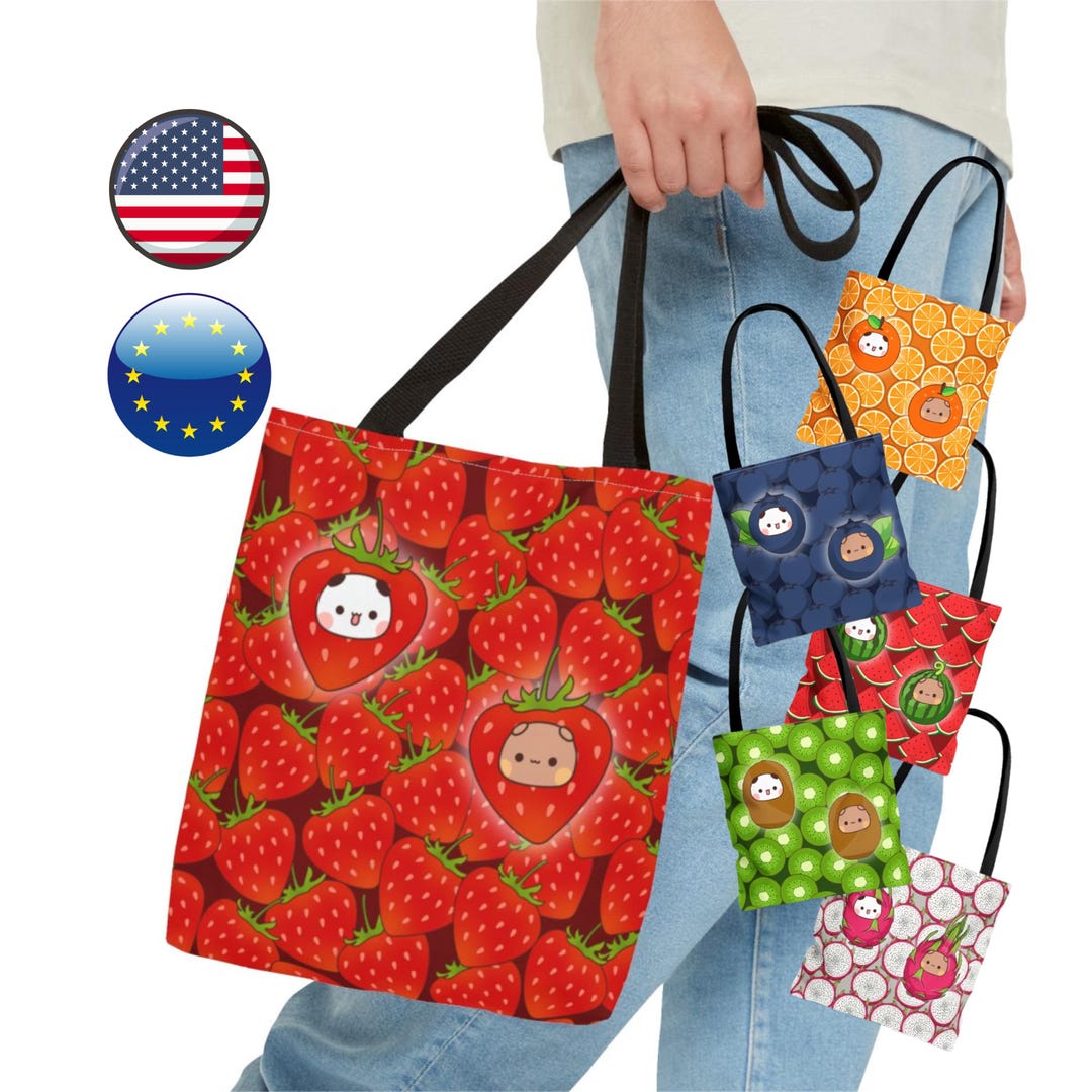 Bubu Dudu Tote Bag, Fruits Colorful Design, Strawberry, Orange ...