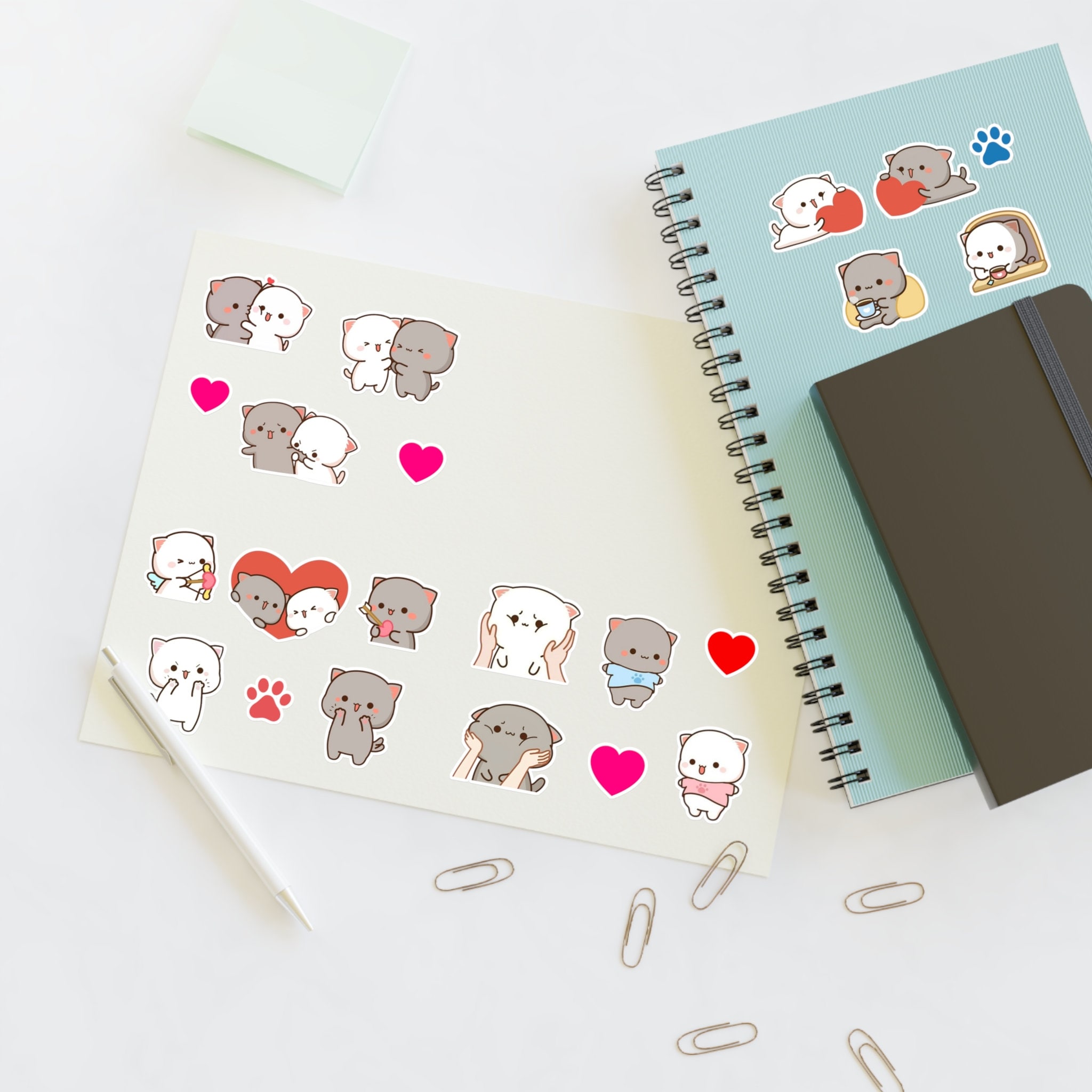 Peach Goma Stickers Cute Cats Cartoon Couple Stickers Gift Couple Gift ...