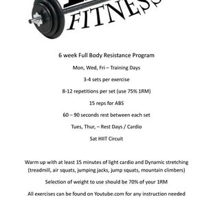 6 Week Full Body Resistance Exercise Workout Program With 2 HIIT ...