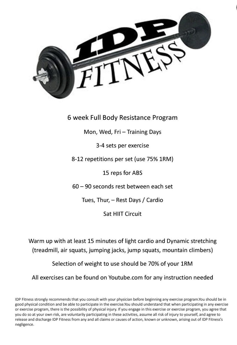 6 Week Full Body Resistance Exercise Workout Program With 2 HIIT ...