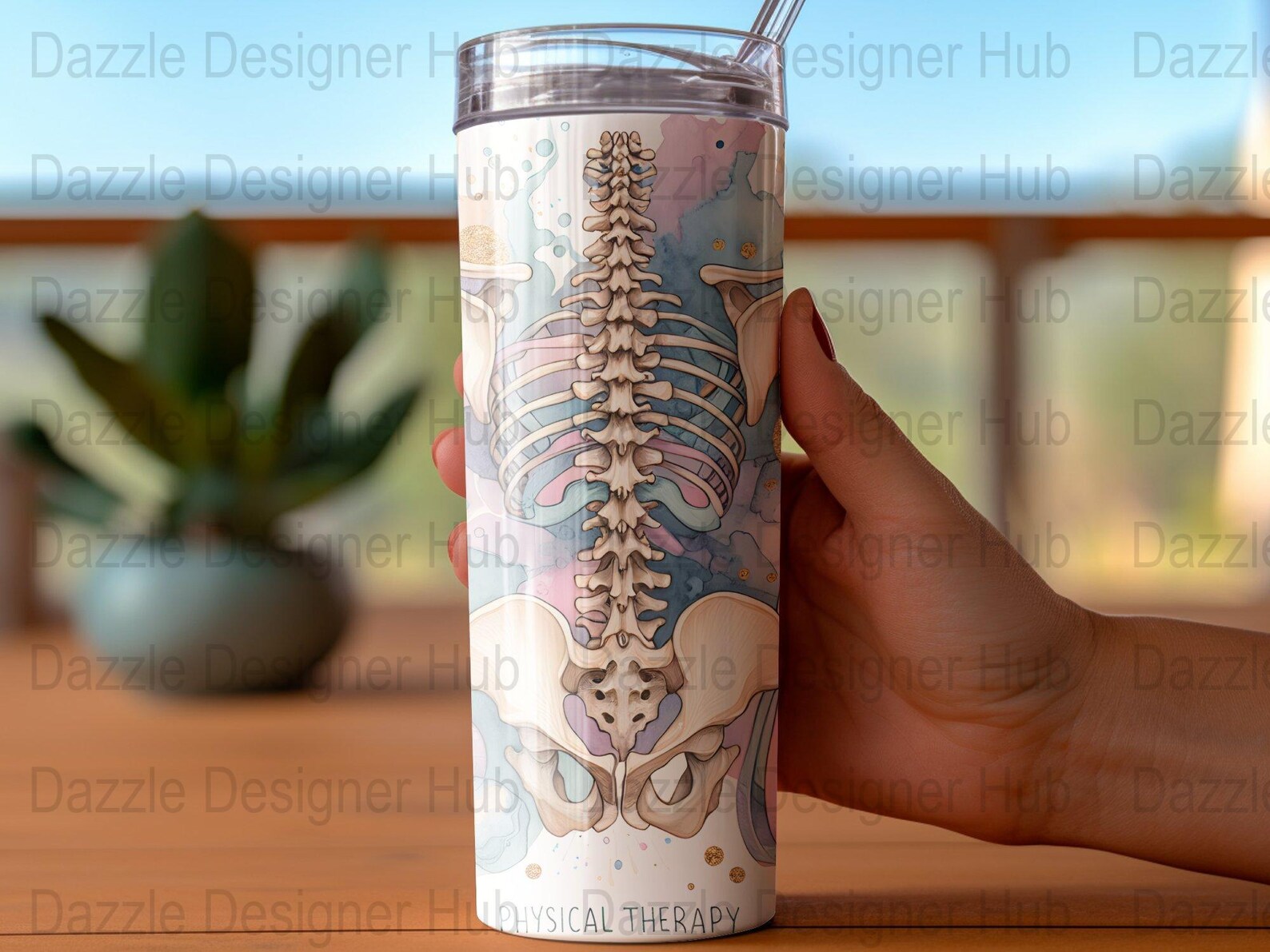 Physical Therapy Tumbler Wrap: Watercolor Spine Design (digital Design ...