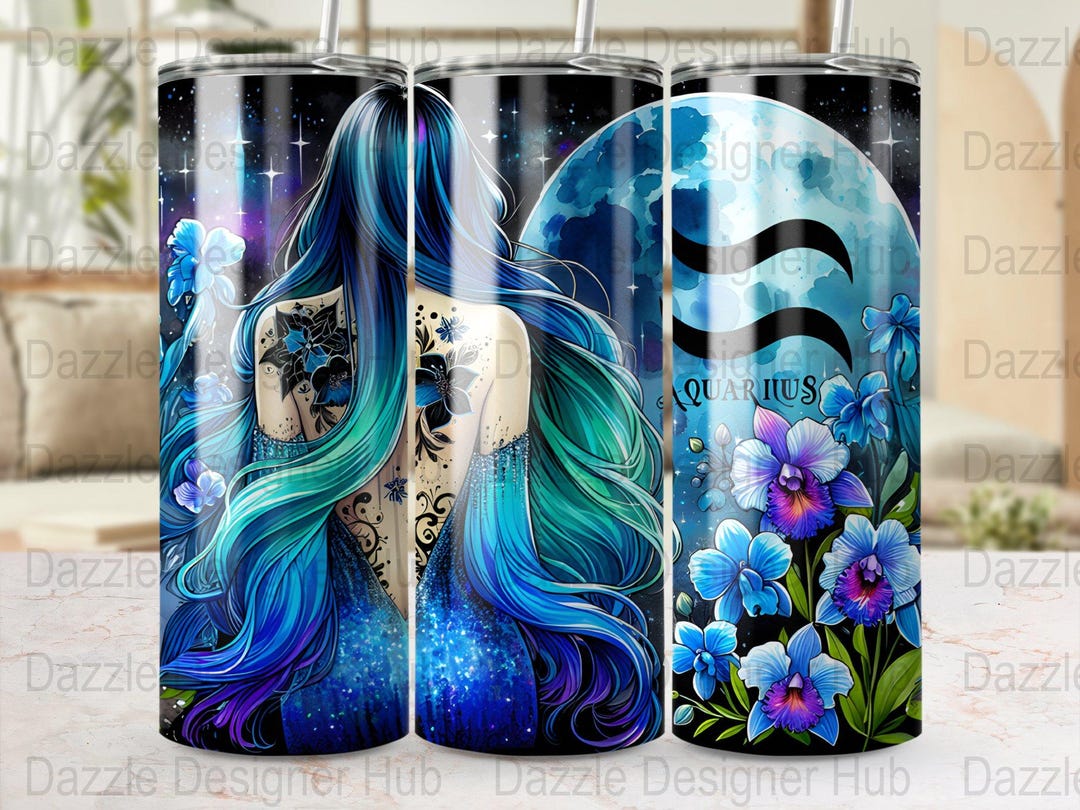 Aquarius Tumbler Wrap: Blue Teal Starry Night Design (PNG) - Etsy