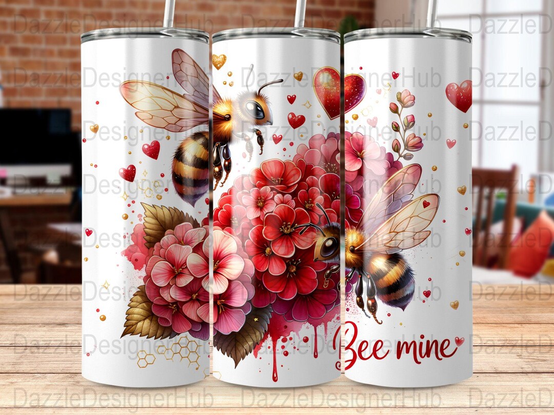 Bee Mine Floral Digital Art, Bumblebee Themed Heart Flowers Print ...