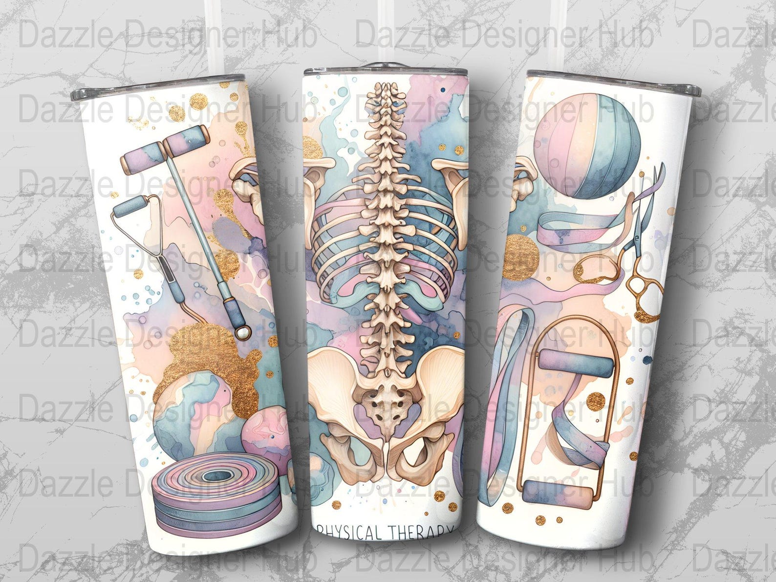 Physical Therapy Tumbler Wrap: Watercolor Spine Design (digital Design ...