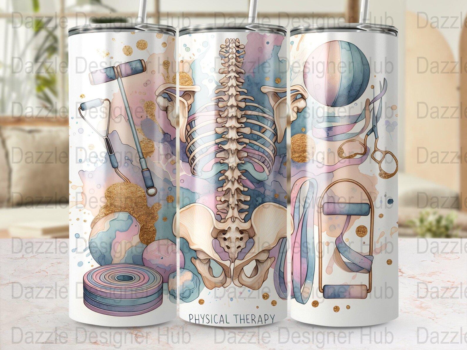 Physical Therapy Tumbler Wrap: Watercolor Spine Design (digital Design ...