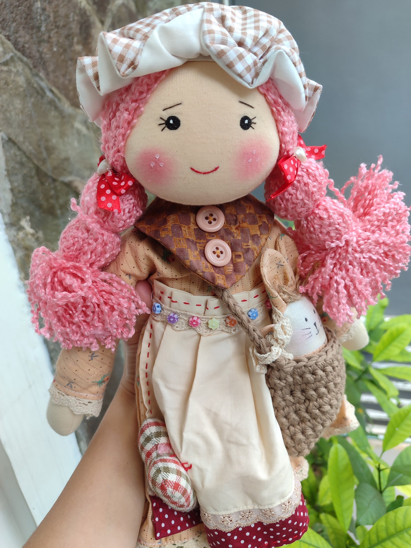 Handmade Dress up Doll , Pink Hair Doll , Ragdoll, Doll With Removable ...