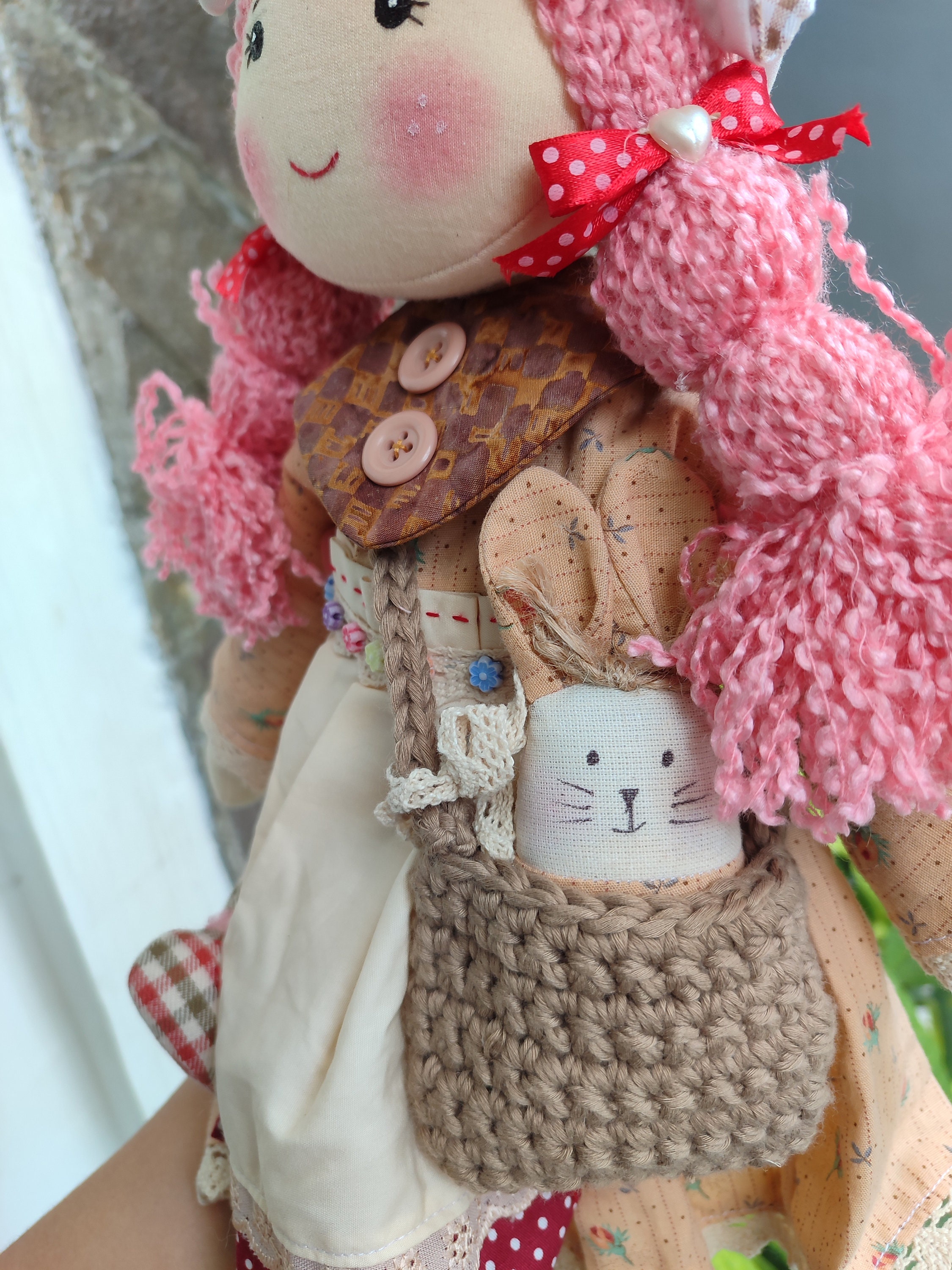 Handmade Dress up Doll , Pink Hair Doll , Ragdoll, Doll With Removable ...