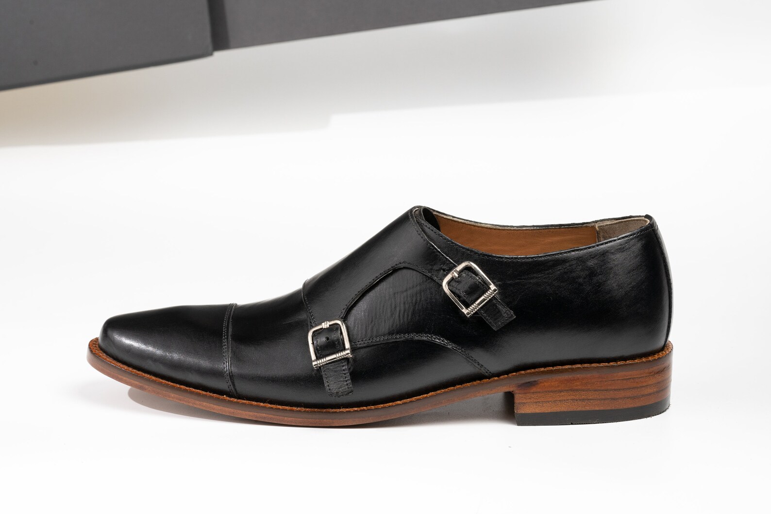 Handsole Black Shoe Double Buckle Cap Toe Monk Shoes Made to Order ...