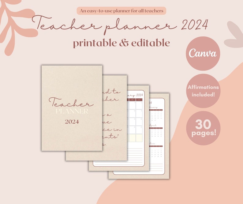Teacher Planner PDF 2024 EDITABLE Canva Lesson Planner Class Schedule ...