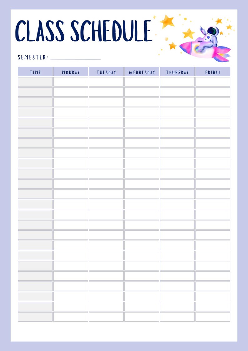 School Planner Timetable School Class Schedule Timetable A4 A5 Digital ...