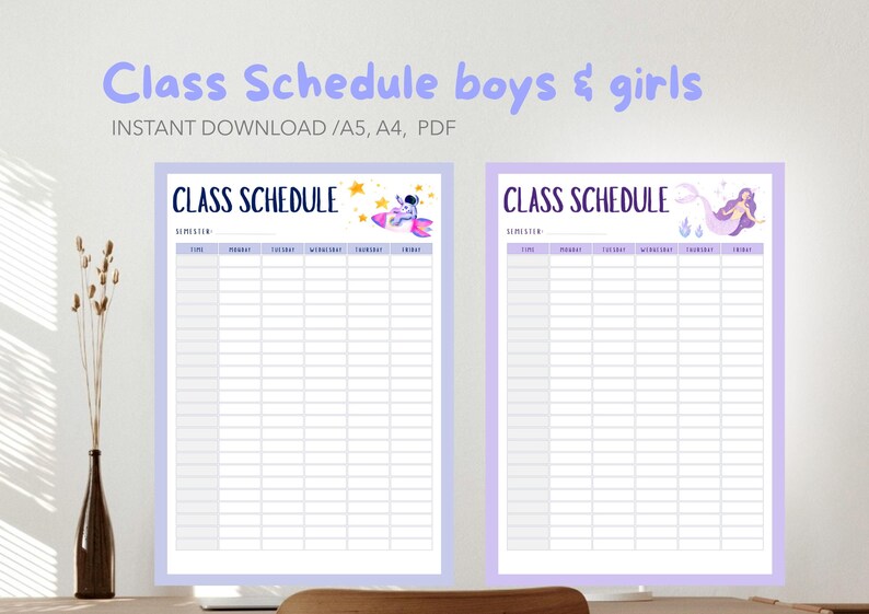 School Planner Timetable School Class Schedule Timetable A4 A5 Digital ...