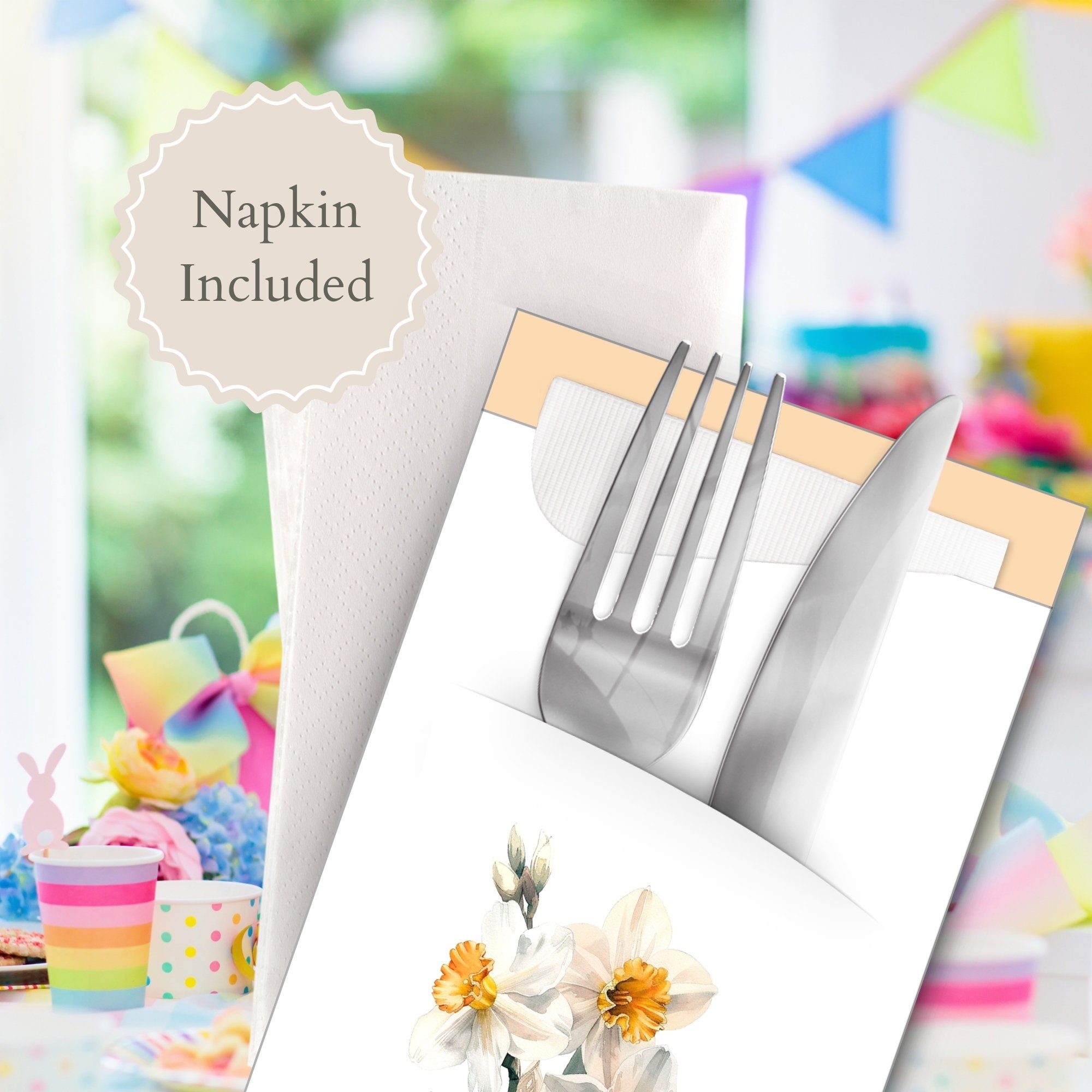 Personalized Birth Flower Cutlery Holders, With Premium Napkins, Happy ...