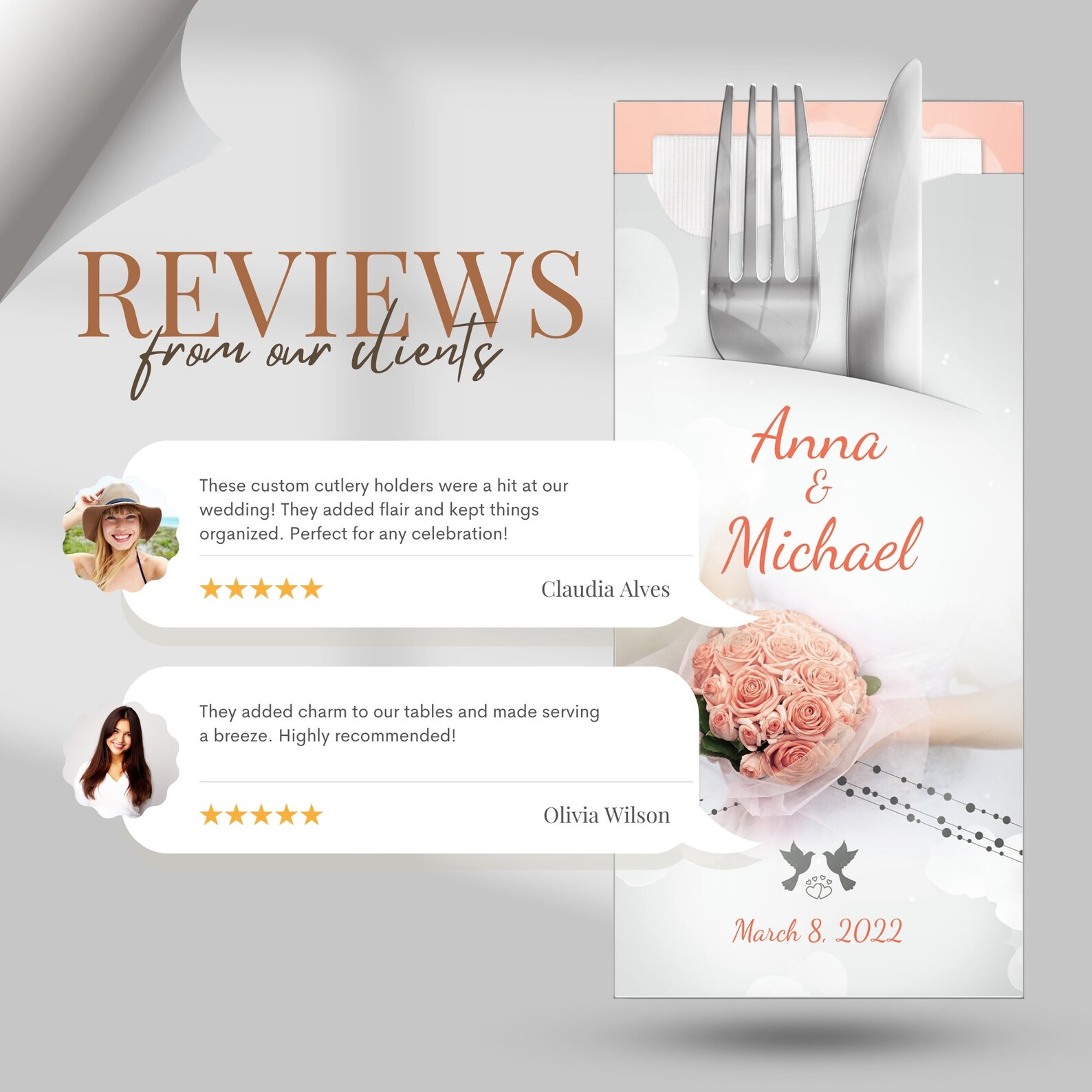 Personalized Wedding Cutlery Holders With Premium Napkins Reception ...